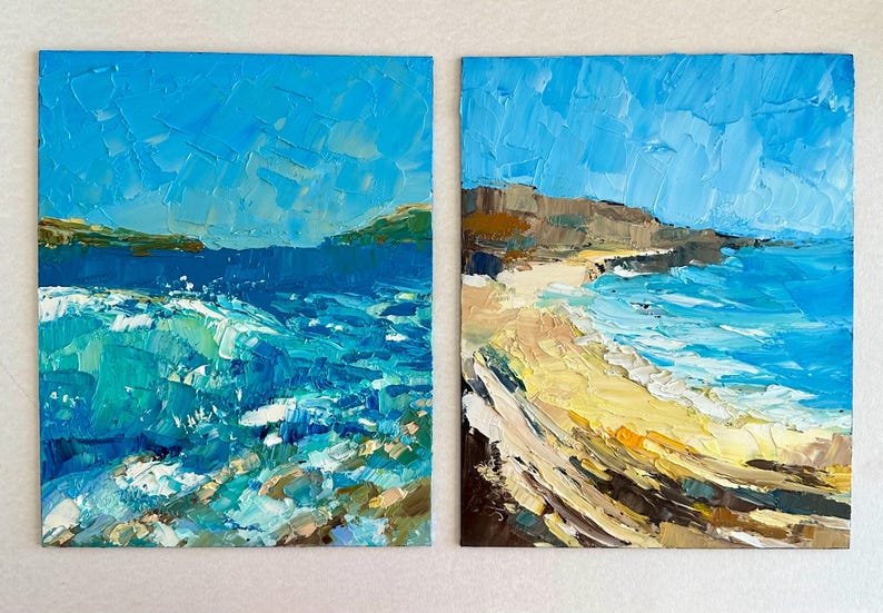 Impasto Beach Oil Painting: Seascape Lagoon Wall Art (11x14) - Etsy UK