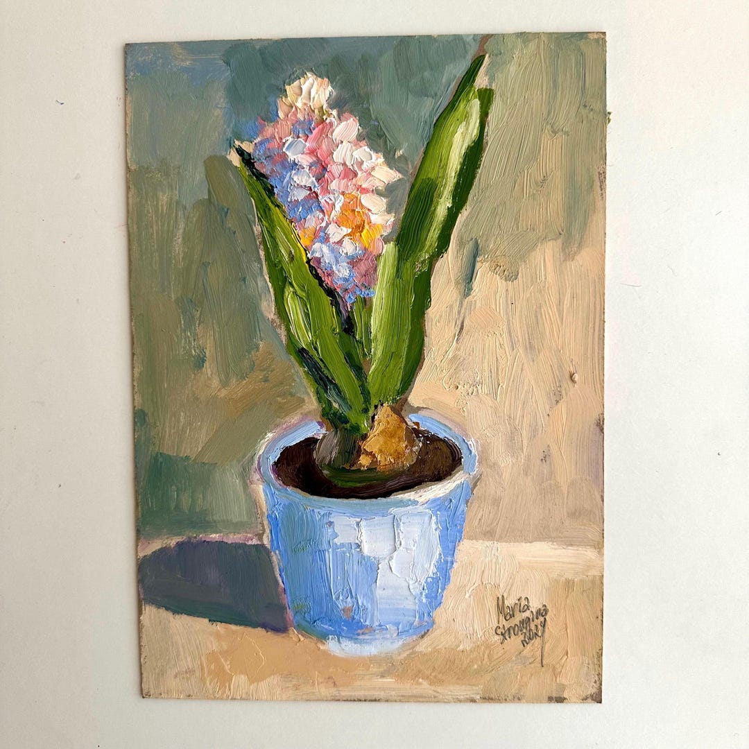 Hyacinth Painting: Original Floral Oil Still Life, 8x12 Houseplant Art ...