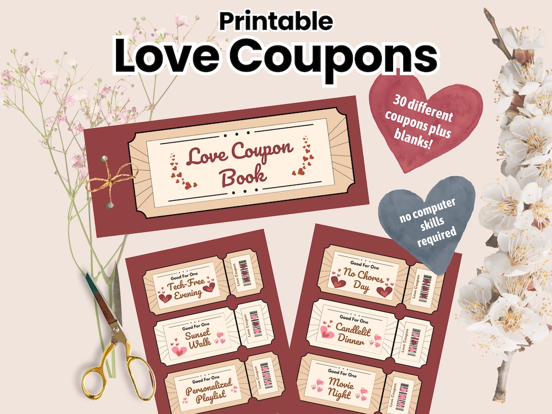 Printable Love Coupon Gift Printable Valentines Day Coupon Book Date ...