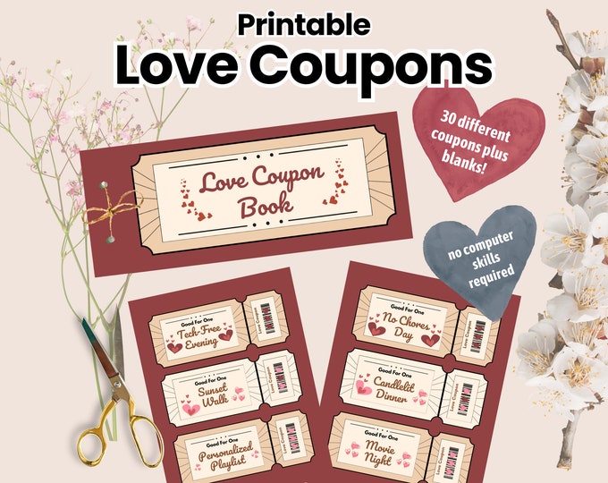 Printable Love Coupon Gift Printable Valentines Day Coupon Book Date ...