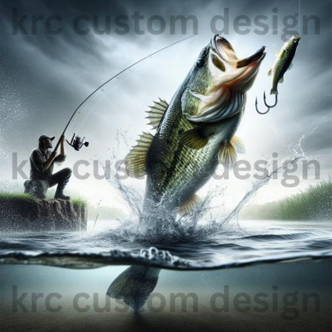 Largemouth Bass Fishing Scene PNG: Fisherman Digital Download - Etsy