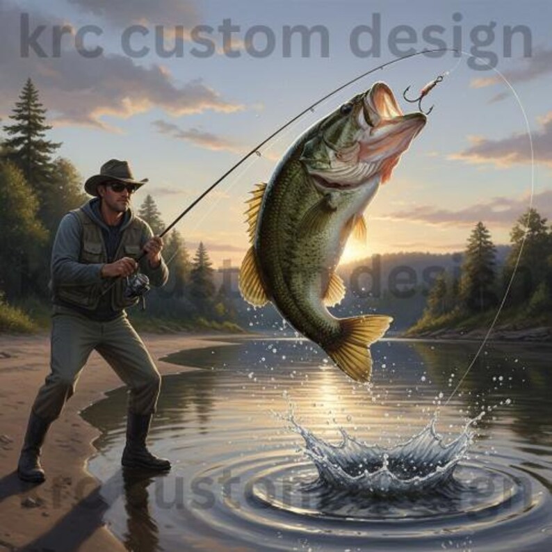 Largemouth Bass Fishing Scene PNG, Angler Digital Download - Etsy