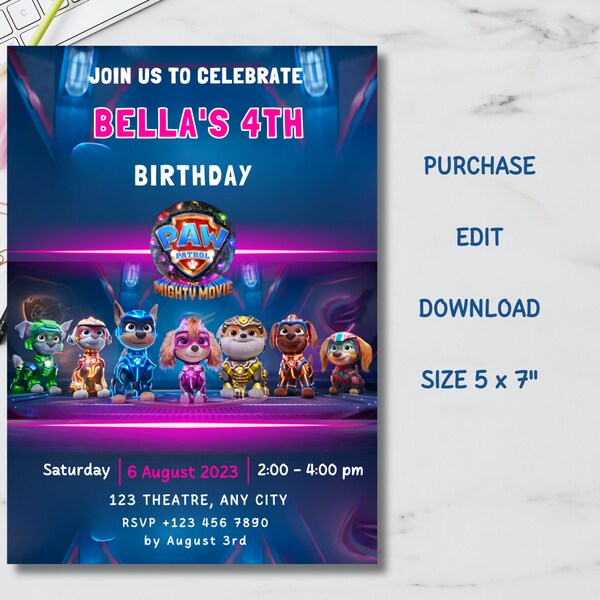 Paw Patrol Mighty Pups Party Invitation - Etsy