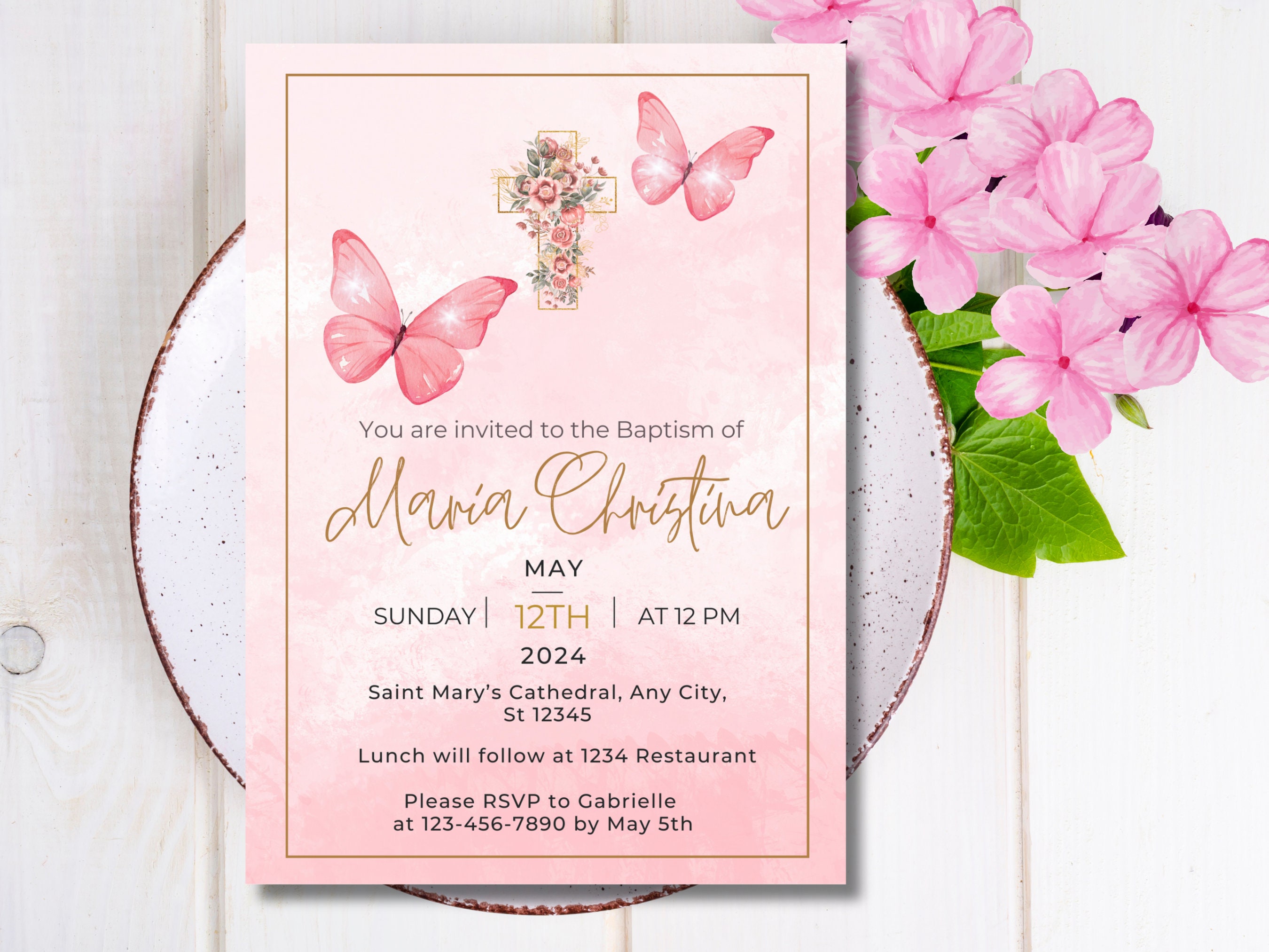 Editable Butterfly Baptism Invitation, Christening Invitation, Spring ...