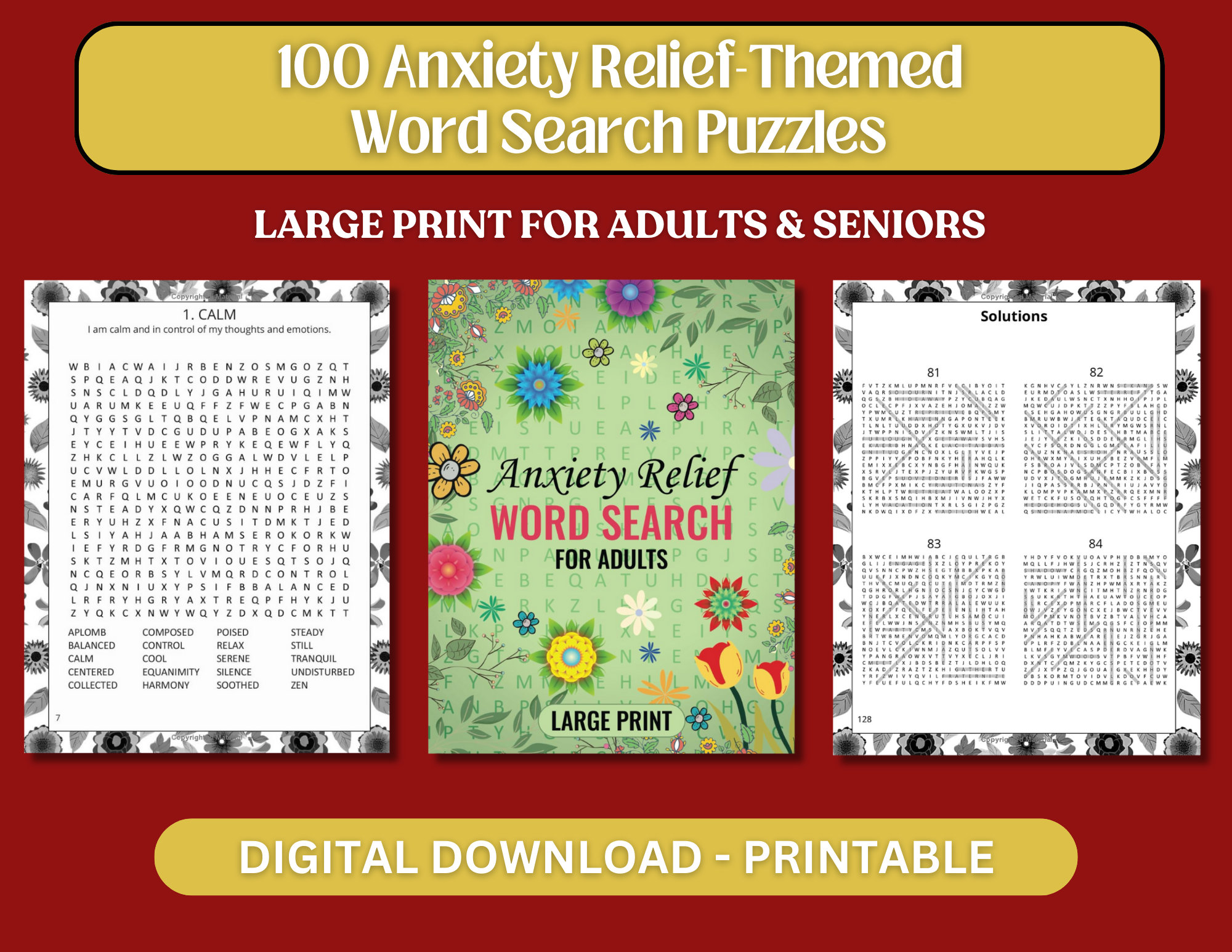 100 Anxiety Relief Word Search Printable | Word Search for Adults ...