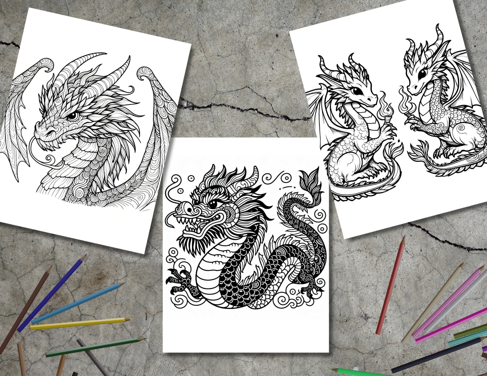 40 Printable Dragons Coloring Pages for Teens and Adults - Etsy