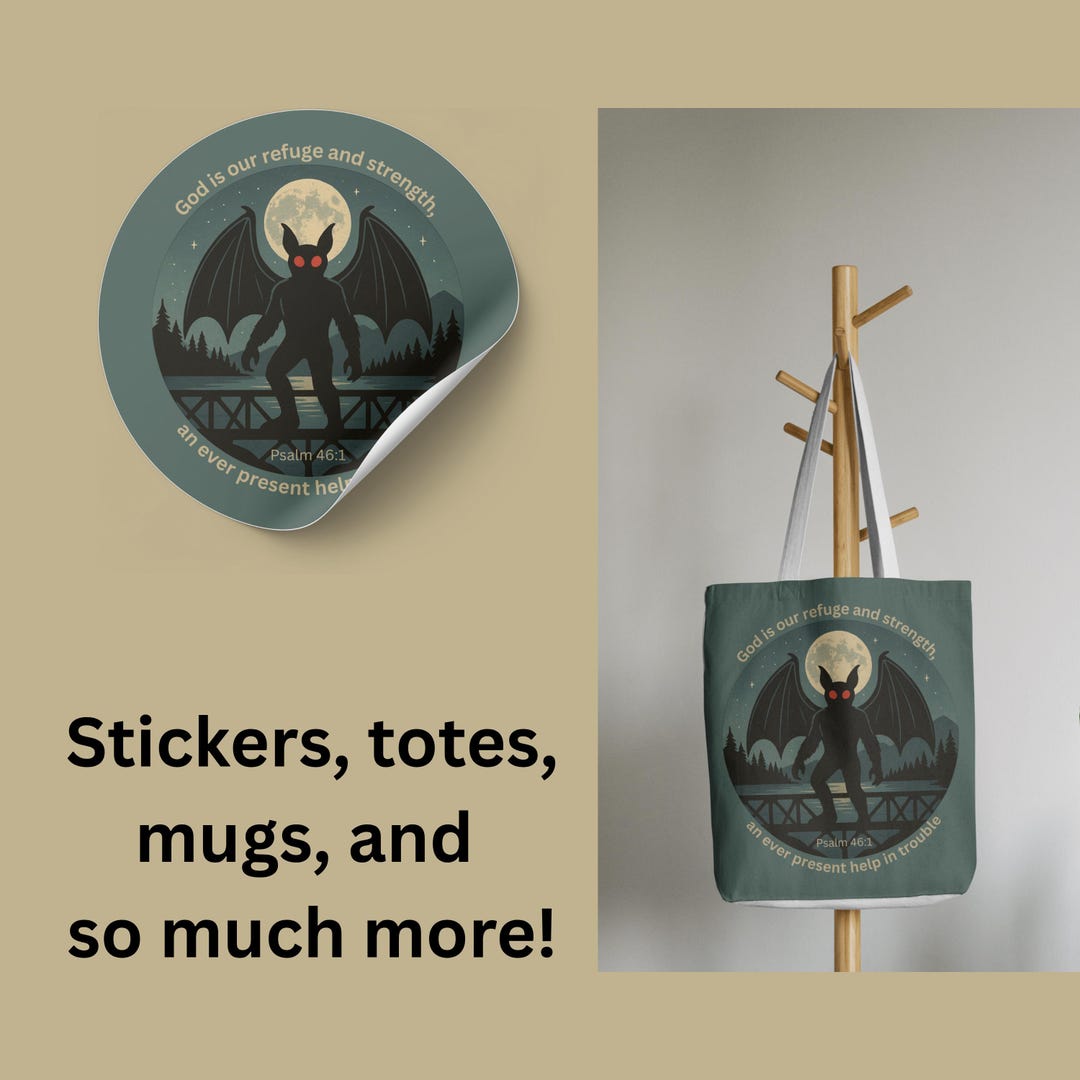 Christian Cryptid Art – Mothman Bible Verse PNG JPG Bundle (digital ...