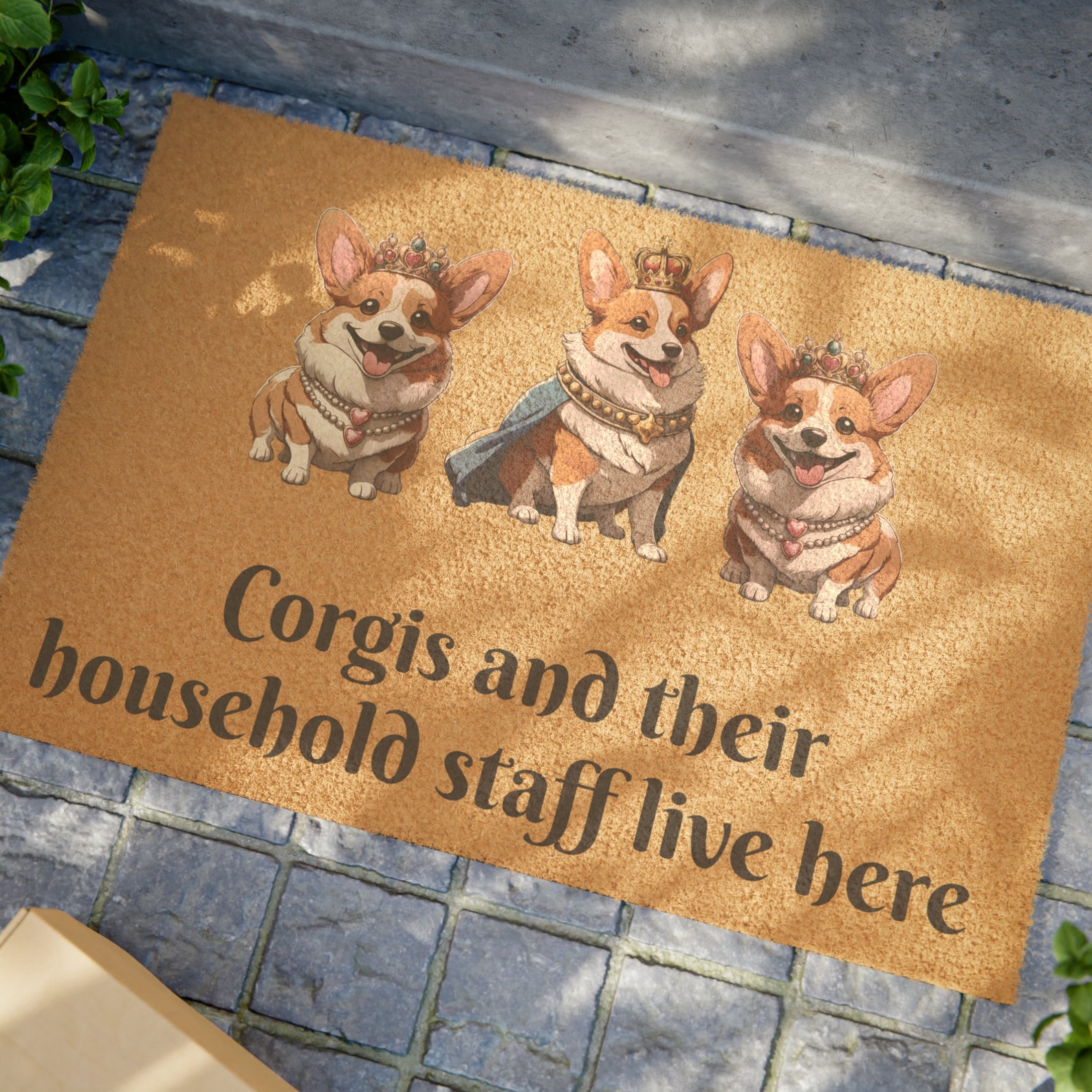 Corgis and Their Household Staff Live Here Coir Door Mat - FREE US ...