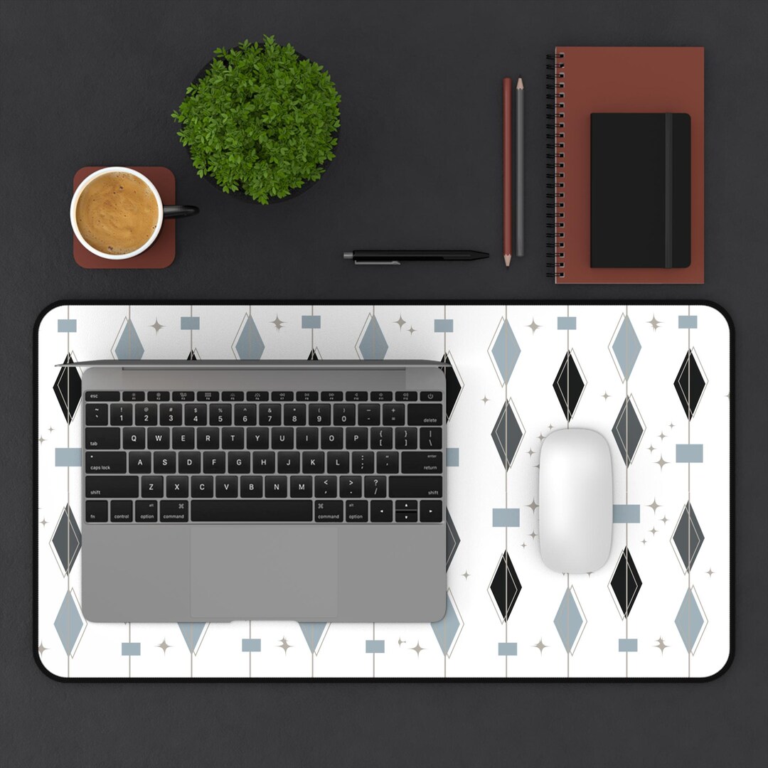 Muted Retro Decor Neoprene Desk Mat, Desk Pad, Blue and Taupe Office ...