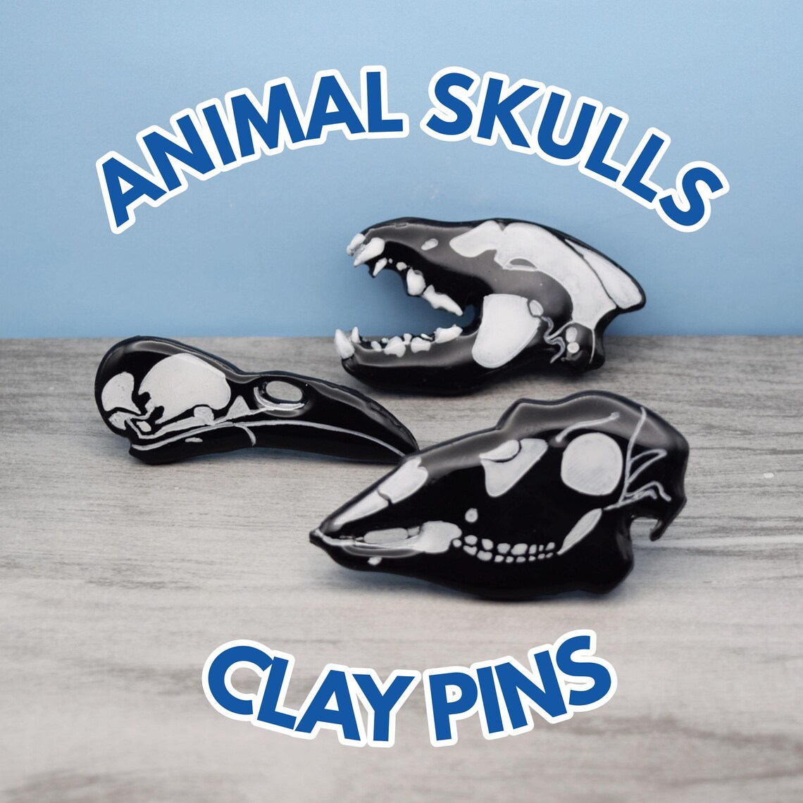 Animal Skull Pins | Handmade Clay Pins | Creepy Coyote, Raven, and Deer ...