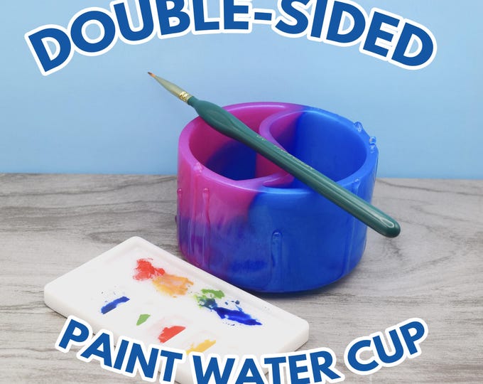 Paint Water Cup & Palette | Handmade Resin Artist Gift | Blue and Pink ...