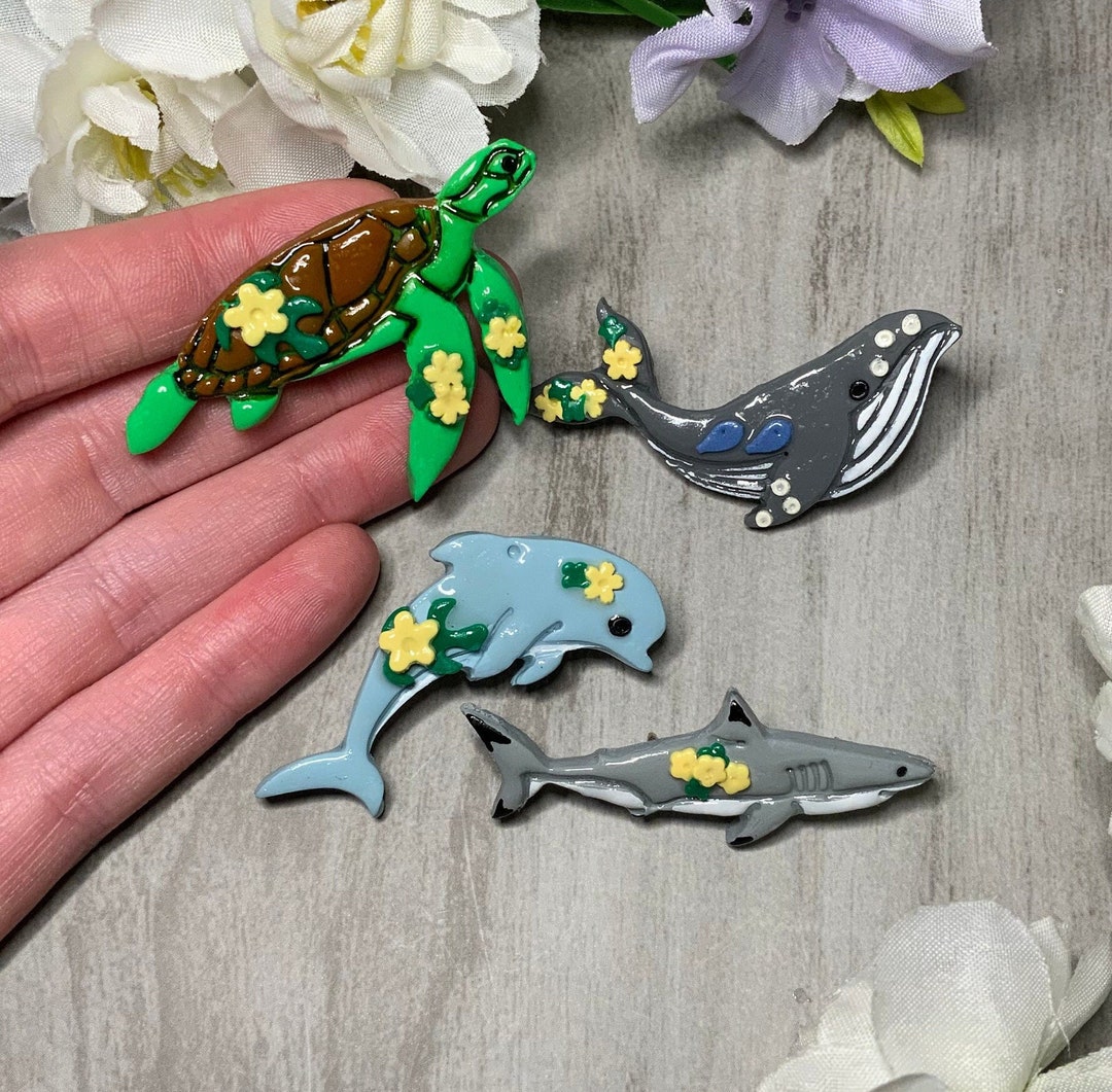 Floral Ocean Animal Pins Handmade Clay Pins Cute Sea Turtle, Humpback ...