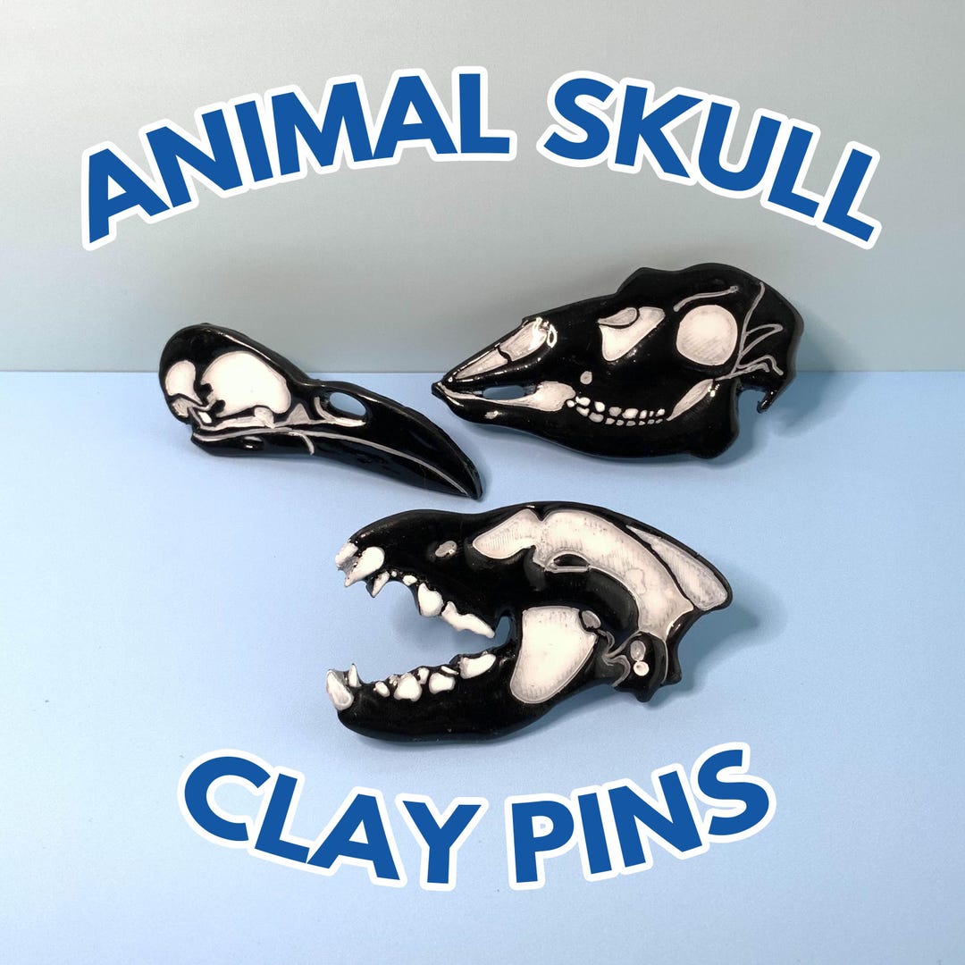 Animal Skull Pins | Handmade Clay Pins | Creepy Coyote, Raven, and Deer ...