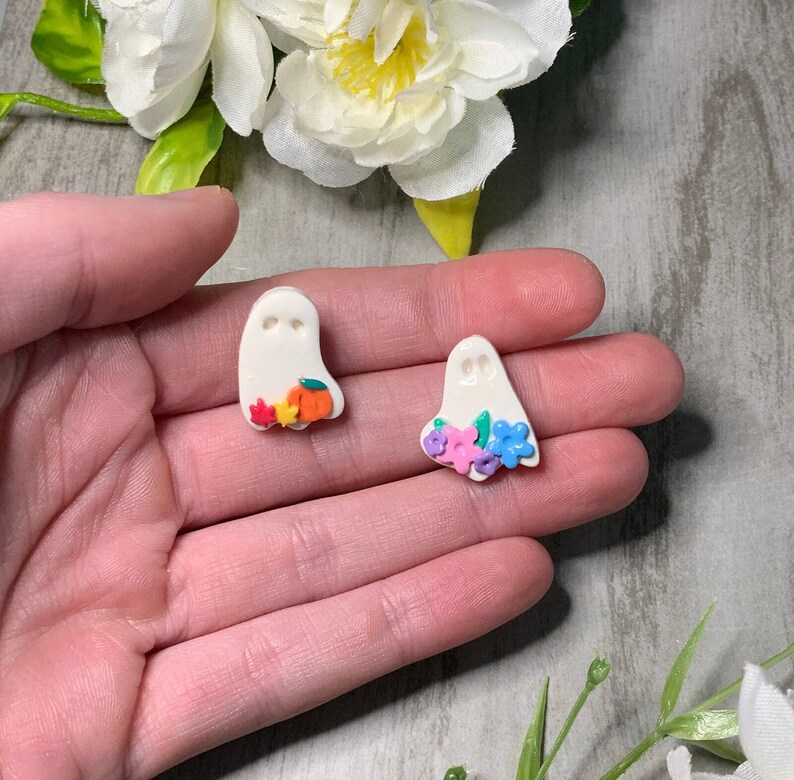 Floral Ghost Pin Set Handmade Clay Pins Cute Ghosts With Flowers and ...
