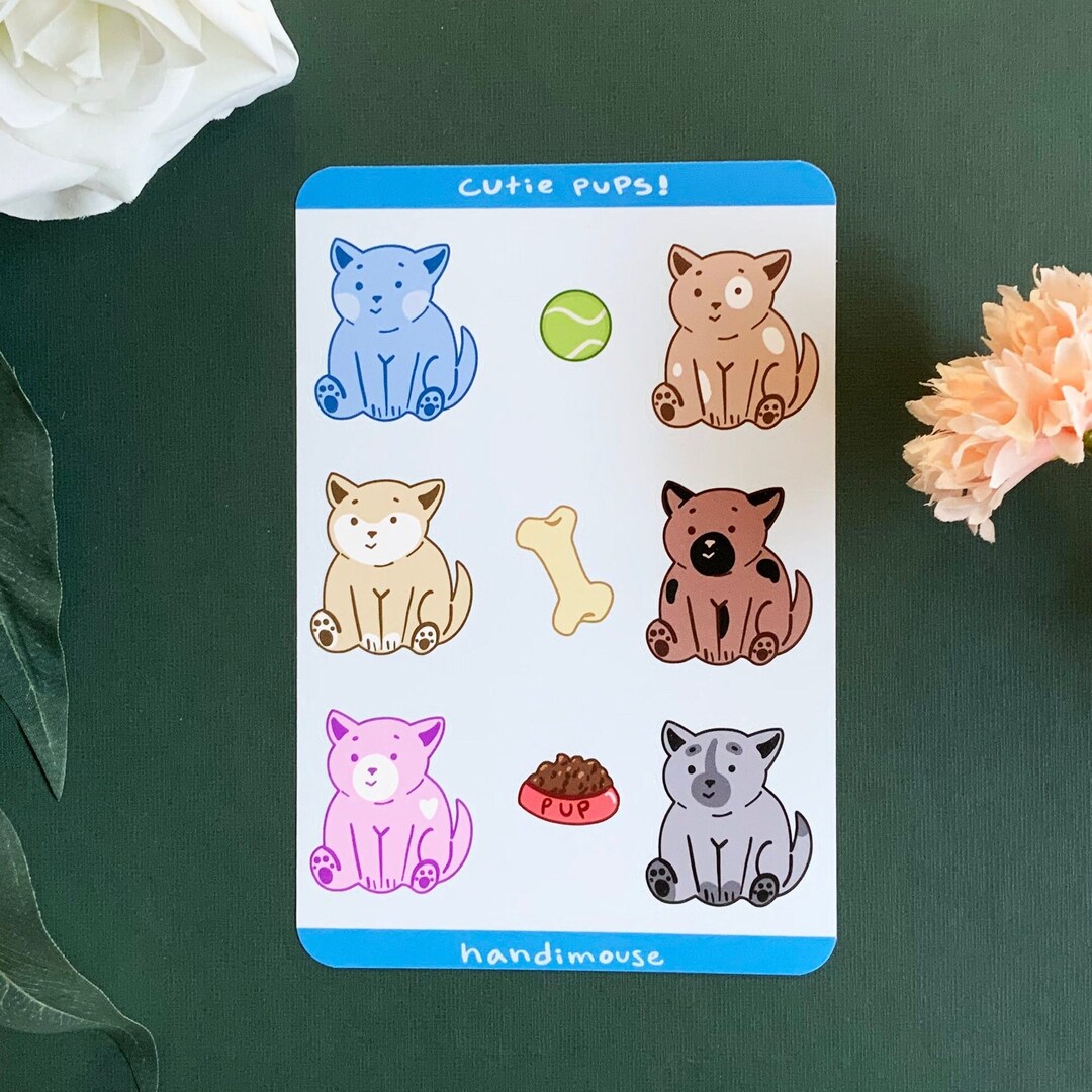 Cute Dogs Sticker Sheet Handmade Water Bottle & Stationary - Etsy