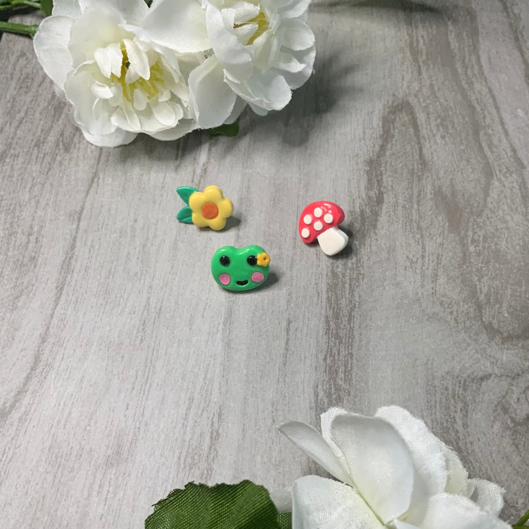 Froggy Pals Pins Handmade Clay Pins Frog, Flower, and Mushroom - Etsy