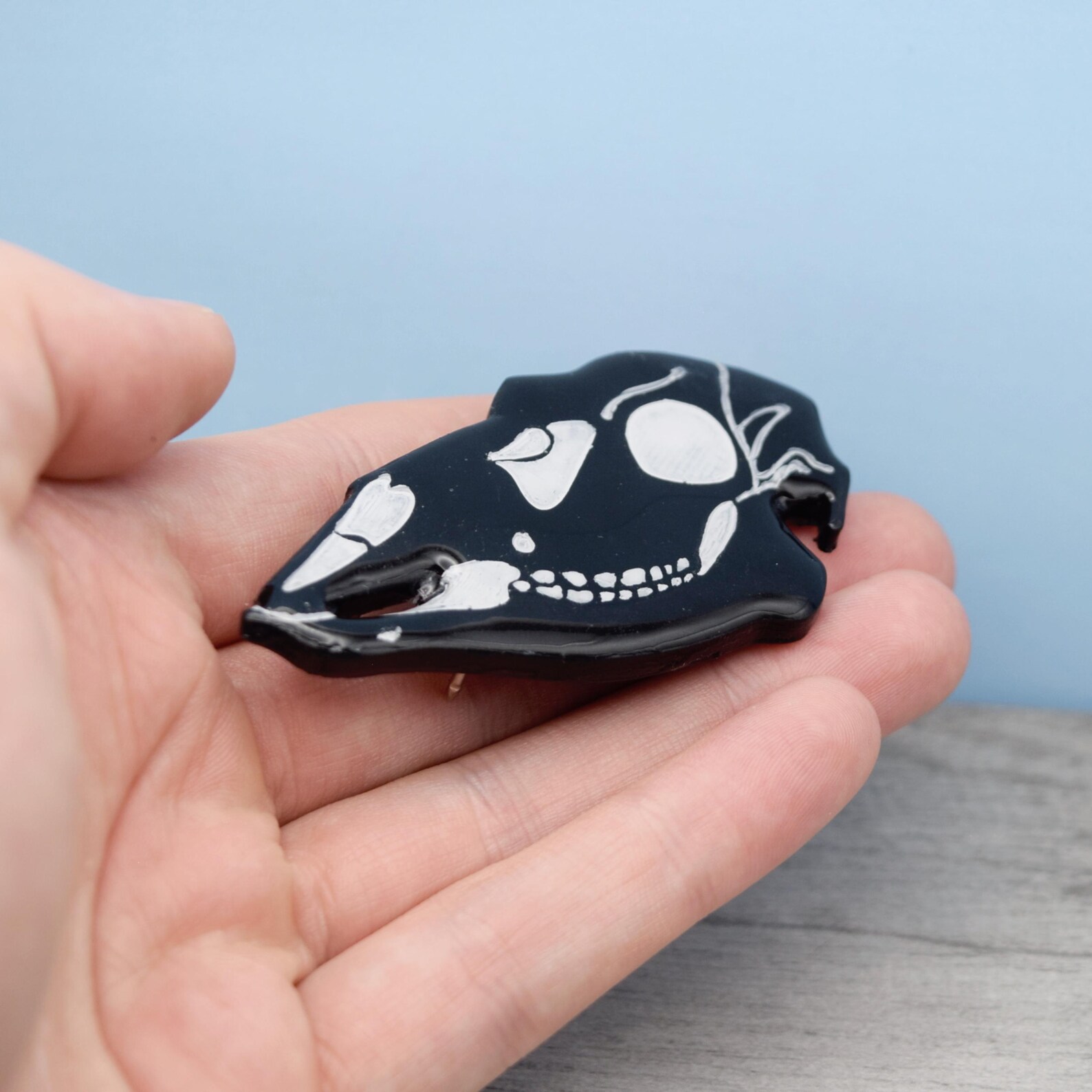 Animal Skull Pins | Handmade Clay Pins | Creepy Coyote, Raven, and Deer ...