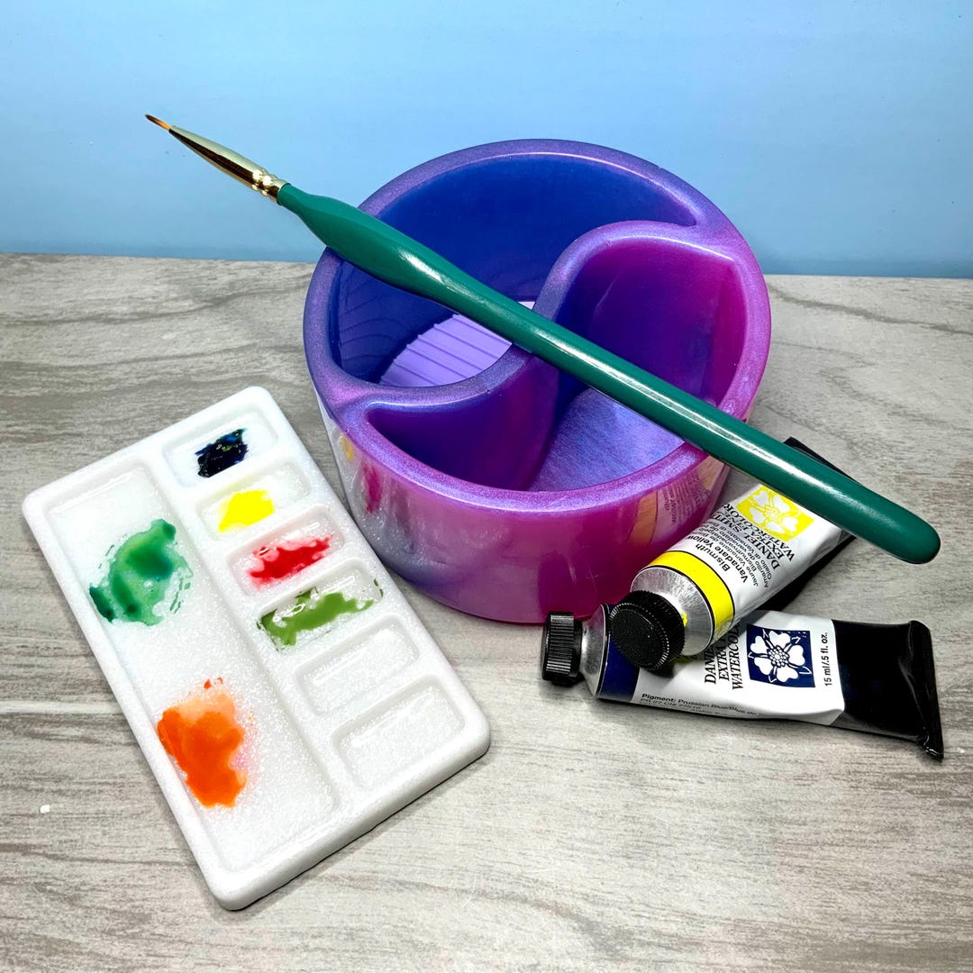 Paint Water Cup & Palette | Handmade Resin Artist Gift | Pink and ...