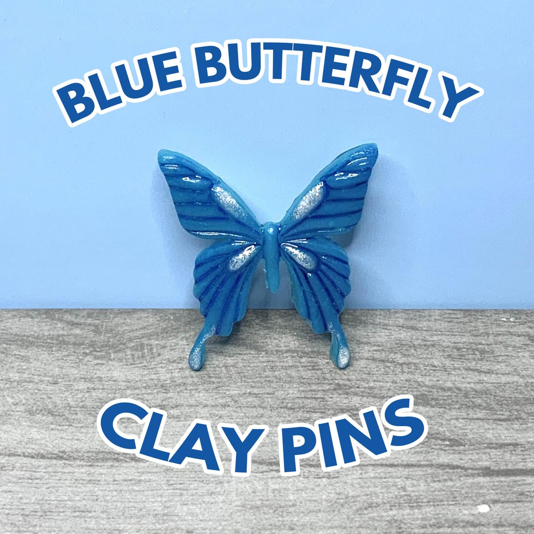 Blue Butterfly Pin | Handmade Clay Pins | Cute Shimmer Insect Pin - Etsy