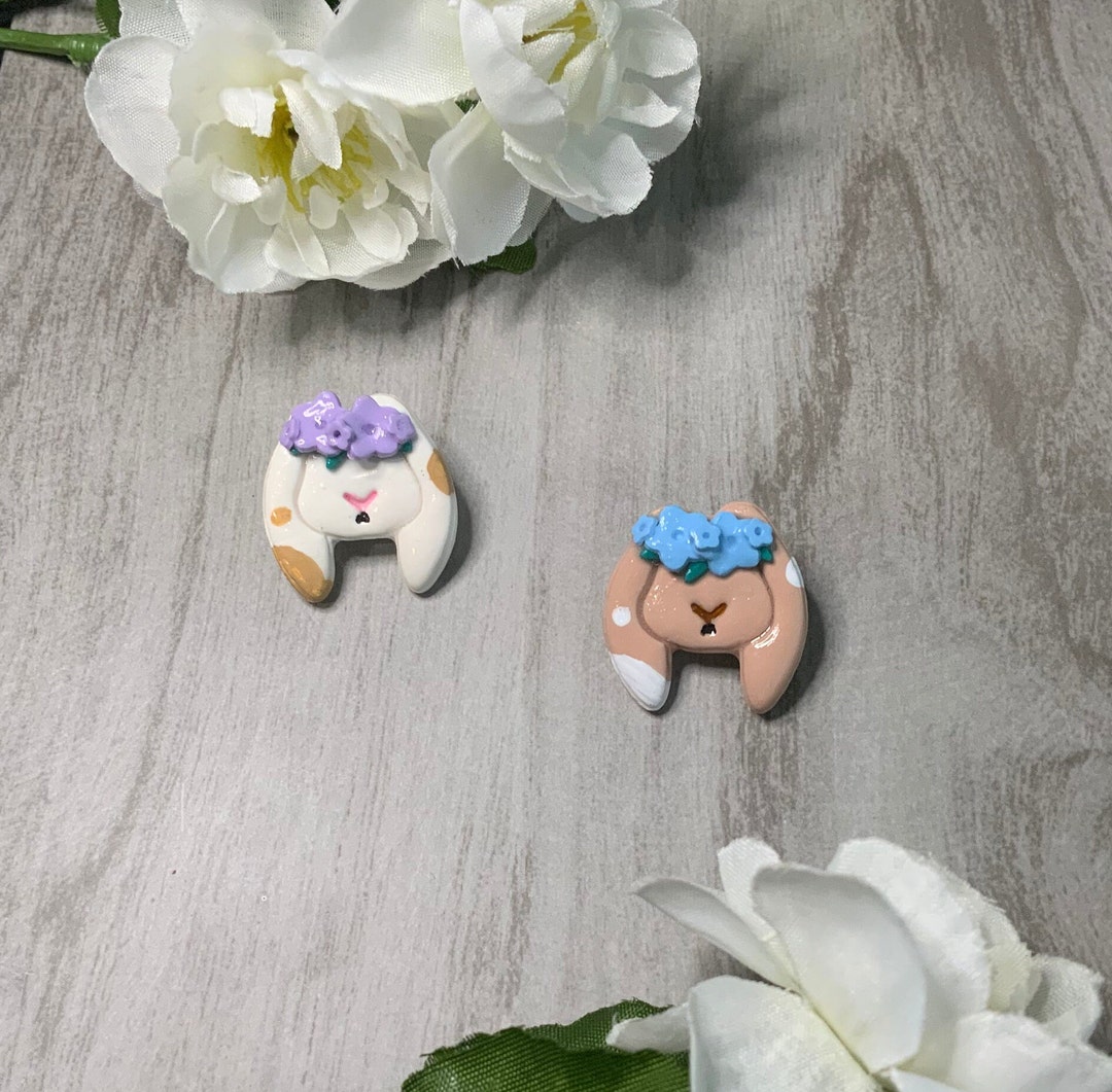 Flower Bunny Pins Handmade Clay Pins Cute Flower Crown Bunny Rabbit ...