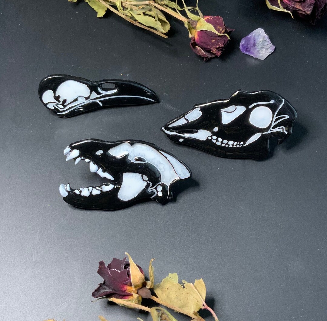 Animal Skull Pins Handmade Clay Pins Creepy Coyote, Raven, and Deer ...