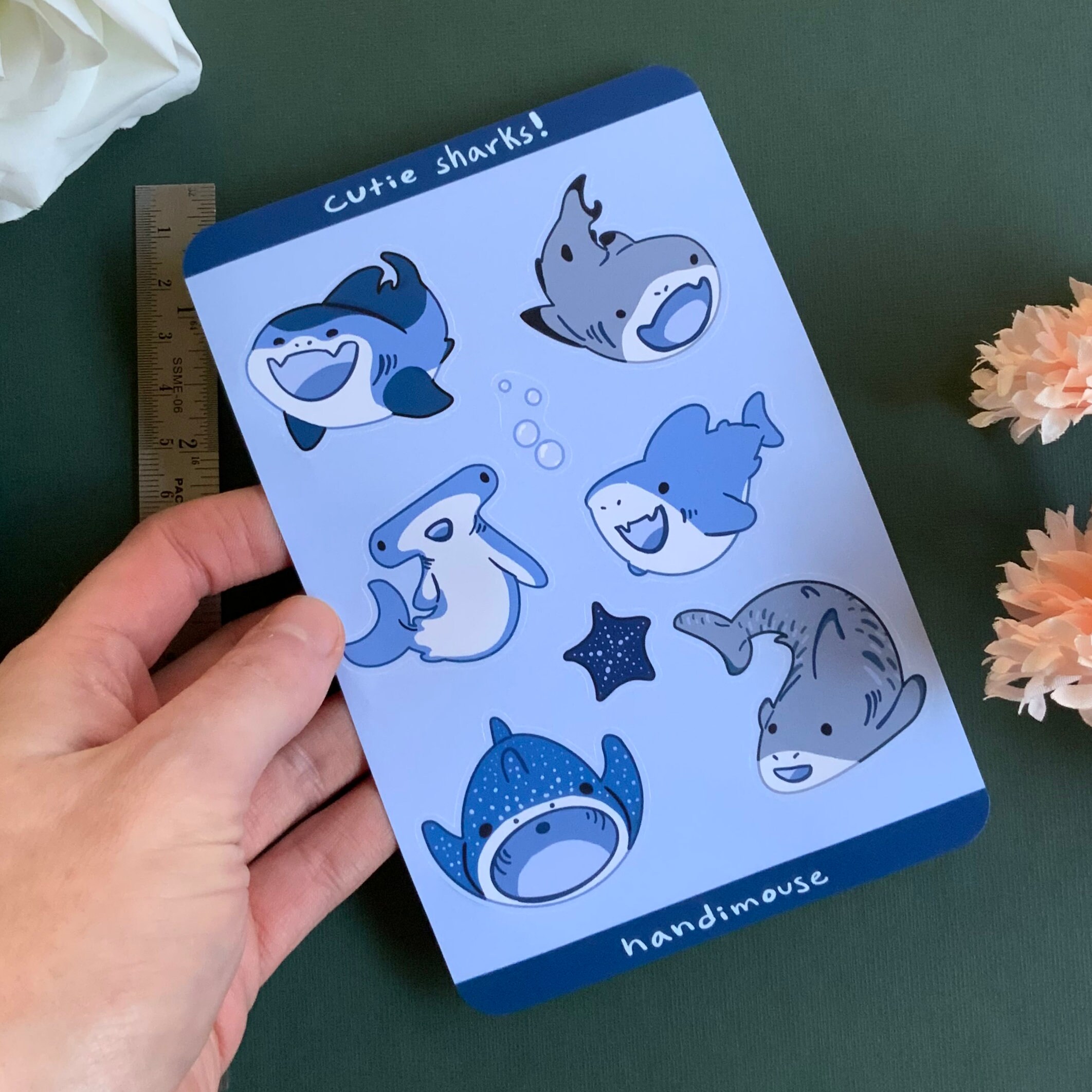 Cute Sharks Sticker Sheet Handmade Water Bottle & Stationary Stickers ...