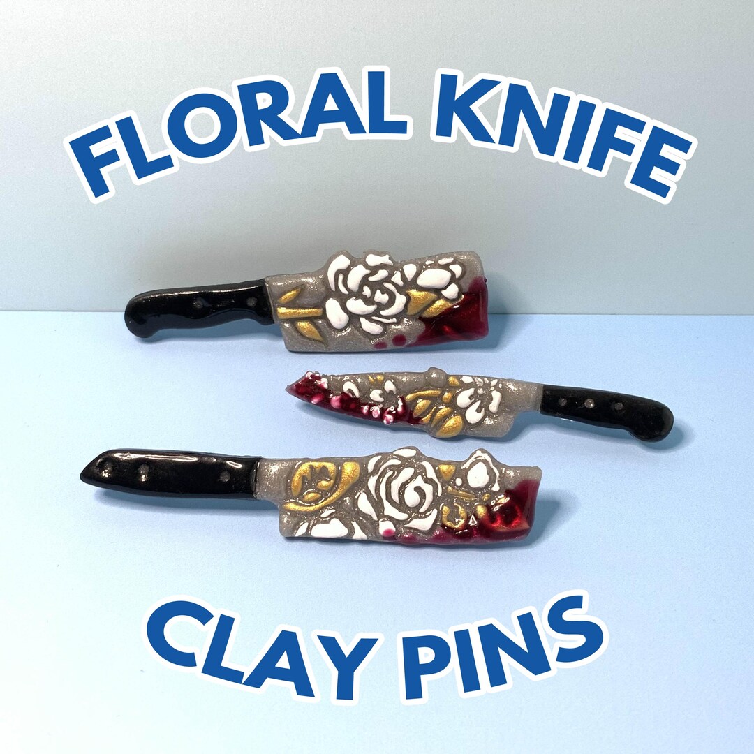 Bloody Floral Knife Pins | Handmade Clay Pins | Creepy Bloody Halloween ...