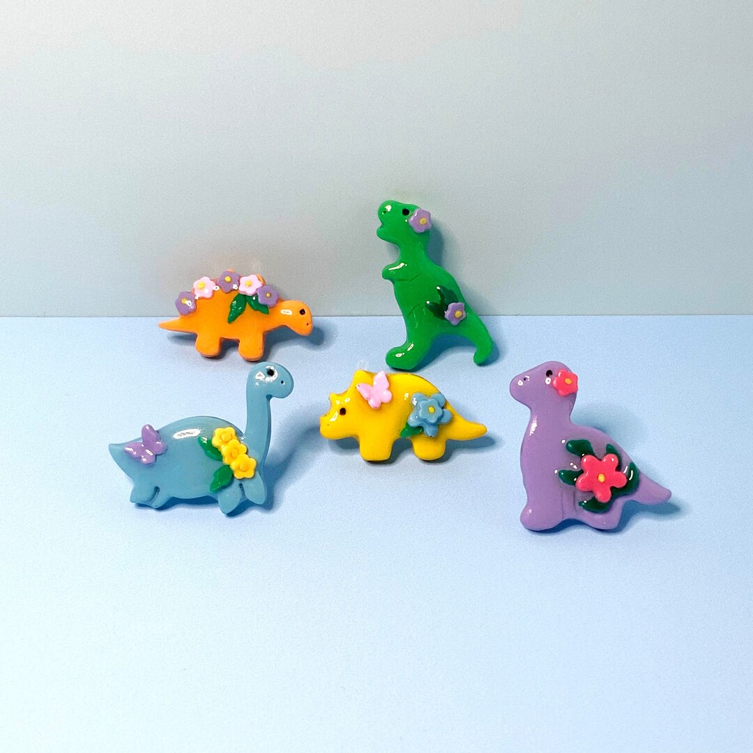 Tropical Dino Pins Handmade Clay Pins Cute T-rex, Triceratops Dinosaur ...
