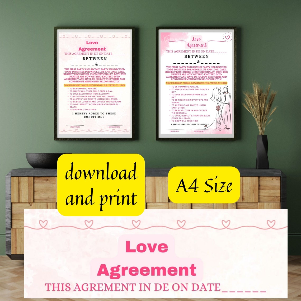 Printable Love Contracts, Digital Relationship Contract, Valentines Day ...