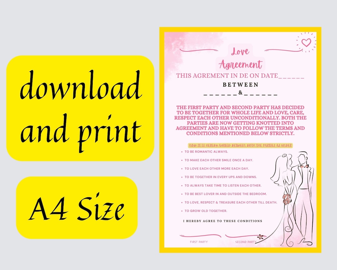 Printable Love Contracts, Digital Relationship Contract, Valentines Day ...