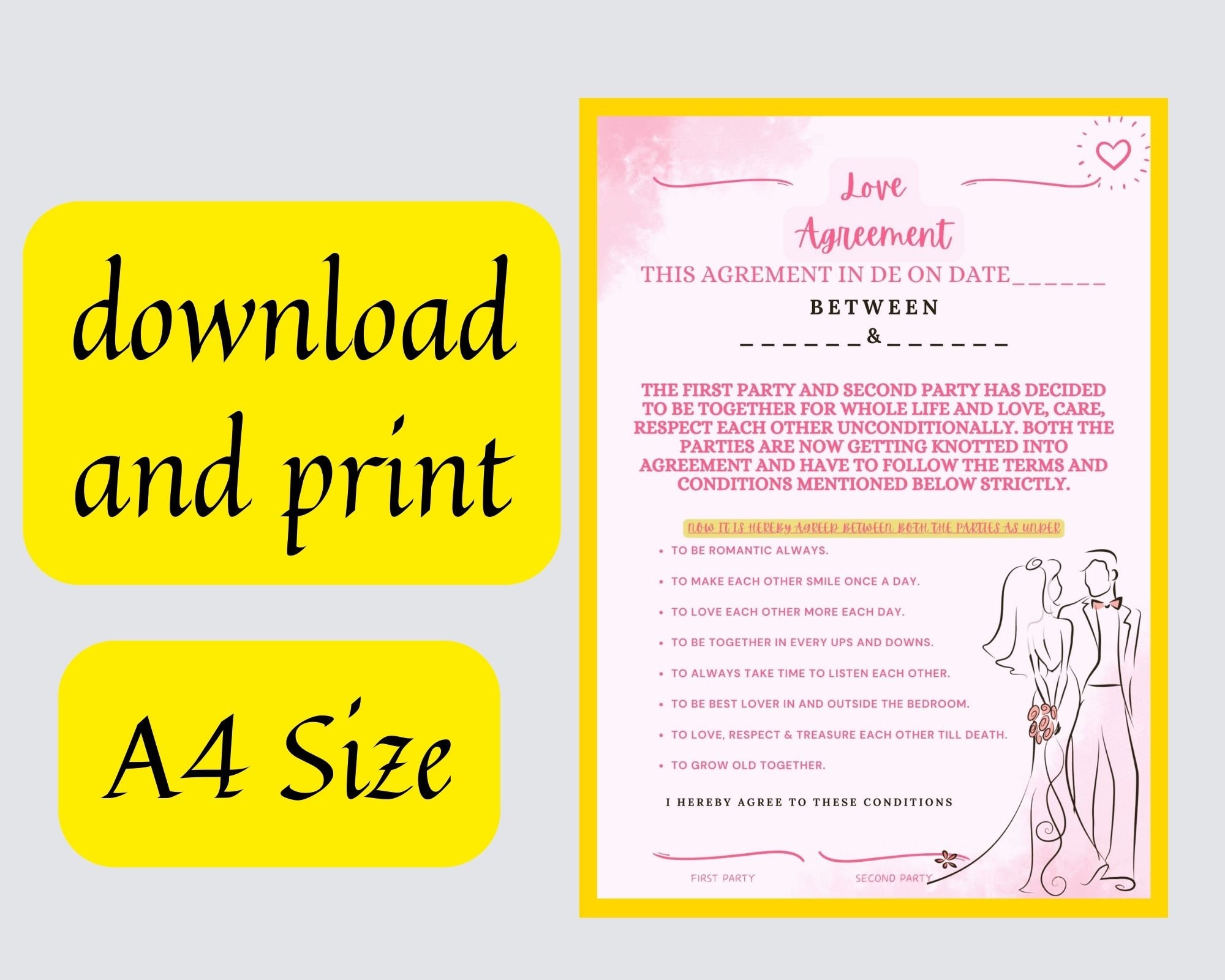 Printable Love Contracts, Digital Relationship Contract, Valentines Day ...