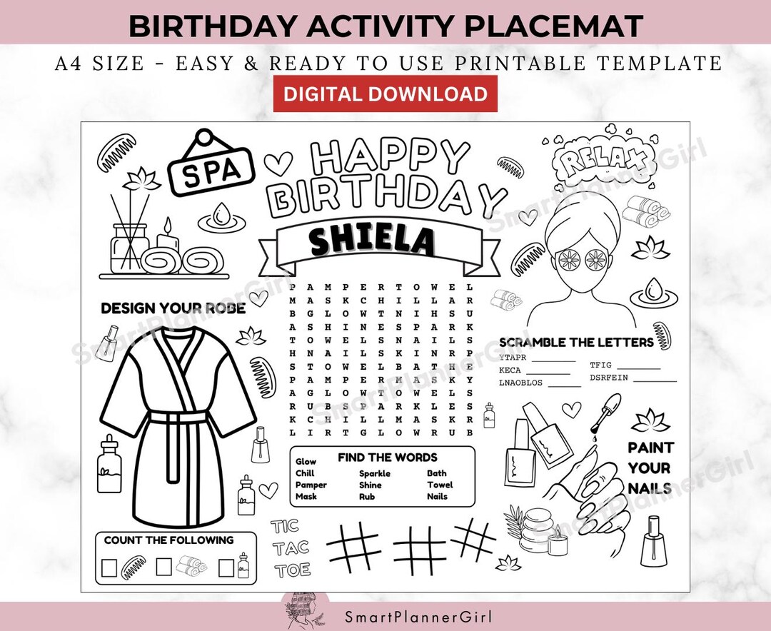 Kids Activity Mat, Birthday Coloring Placemat for Kids, Kids Party ...