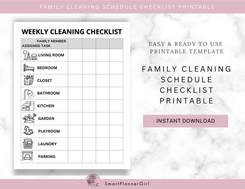Chore Chart for Kids, Family Planner Printable, Weekly Family Cleaning ...