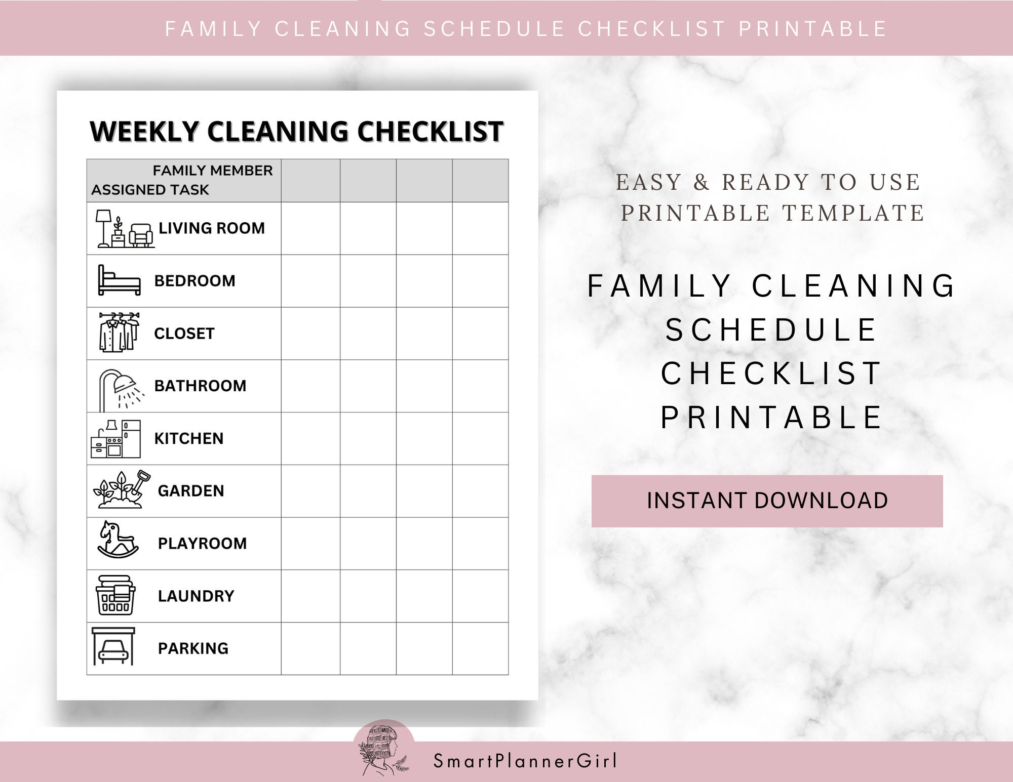 Chore Chart for Kids, Family Planner Printable, Weekly Family Cleaning ...