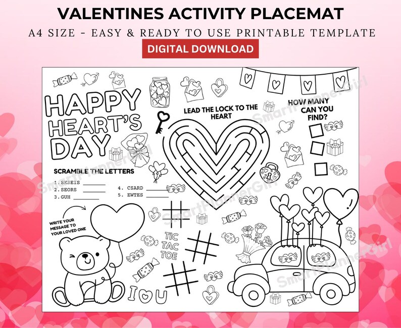 Kids Activity Mat, Birthday Coloring Placemat for Kids, Kids Party ...