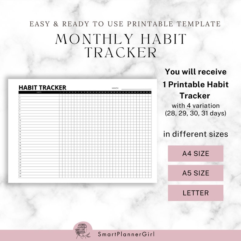 Daily Habit Tracker 2024 Habit Tracker A5 Printable Healthy Monthly Habit Tracker Printable ...