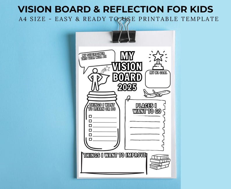 Vision Board Kits Sheet for Kids + Reflection Sheet - Printable 2025 ...