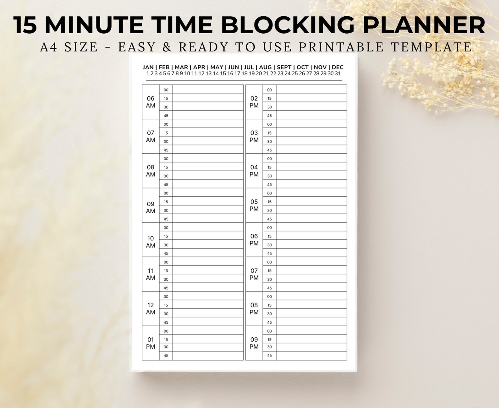 15 Minute Planner Printable A4 | 15 Minutes Appointment Schedule ...