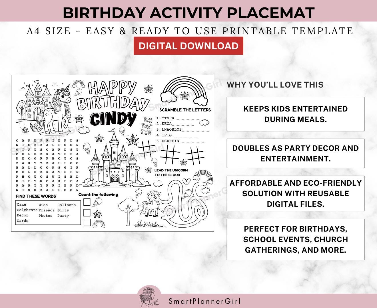 Kids Activity Mat, Birthday Coloring Placemat for Kids, Kids Party ...