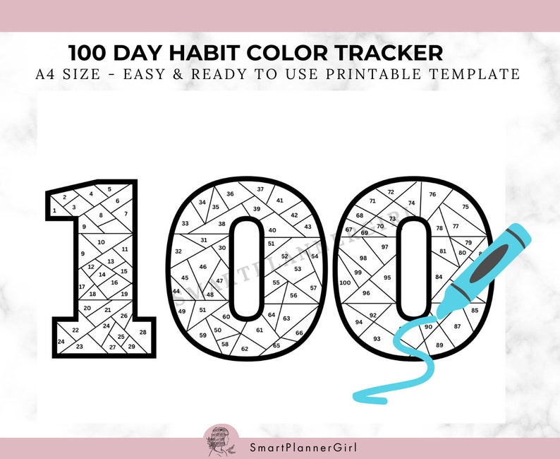 100 Day Habit Tracker Printable Coloring Sheet, Exercise Tracking ...
