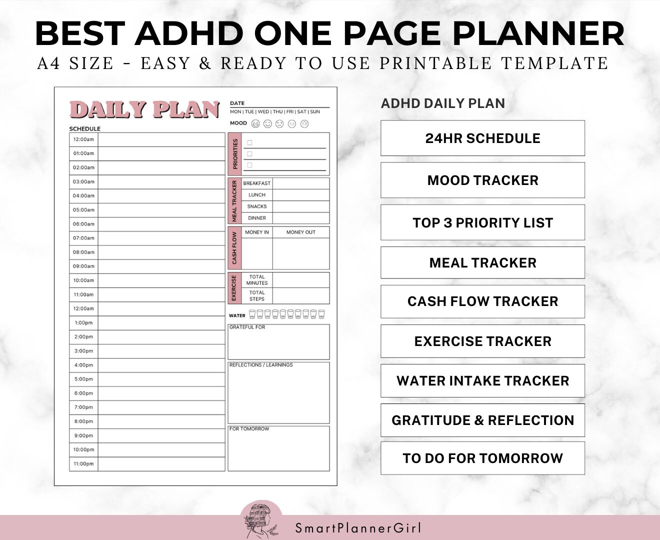 Printable Daily Planner ADHD One Page Daily Planner for Adult ADHD ...
