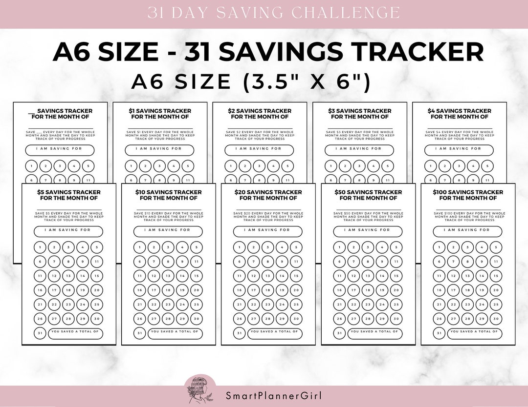 Savings Challenge Printable Tracker 31 Days A6 Printable - Etsy Australia