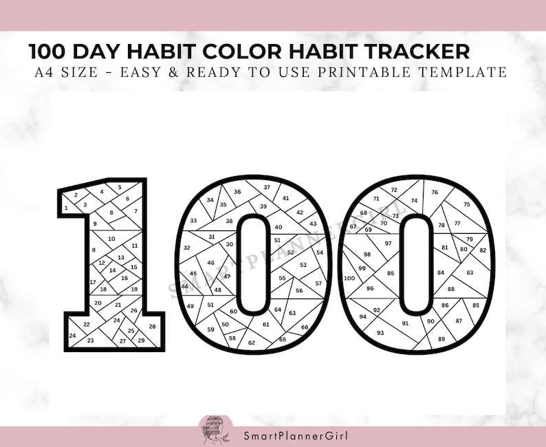 100 Day Habit Tracker Printable Coloring Sheet, Exercise Tracking ...