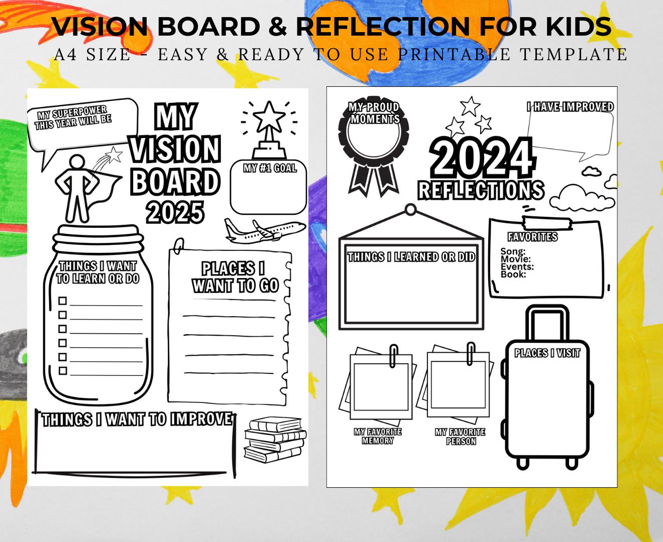 Vision Board Kits Sheet for Kids + Reflection Sheet - Printable 2025 ...
