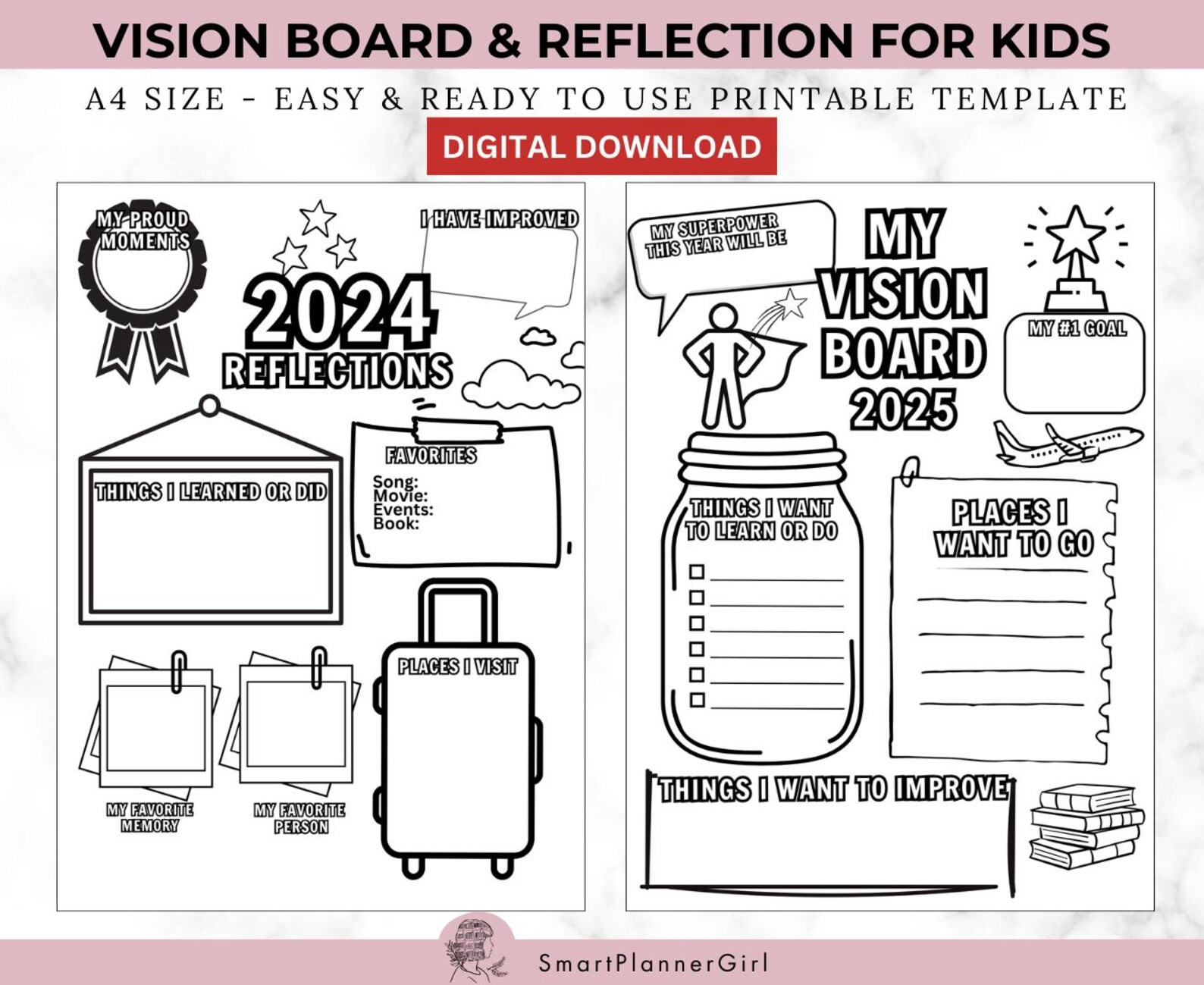 Vision Board Kits Sheet for Kids + Reflection Sheet - Printable 2025 ...