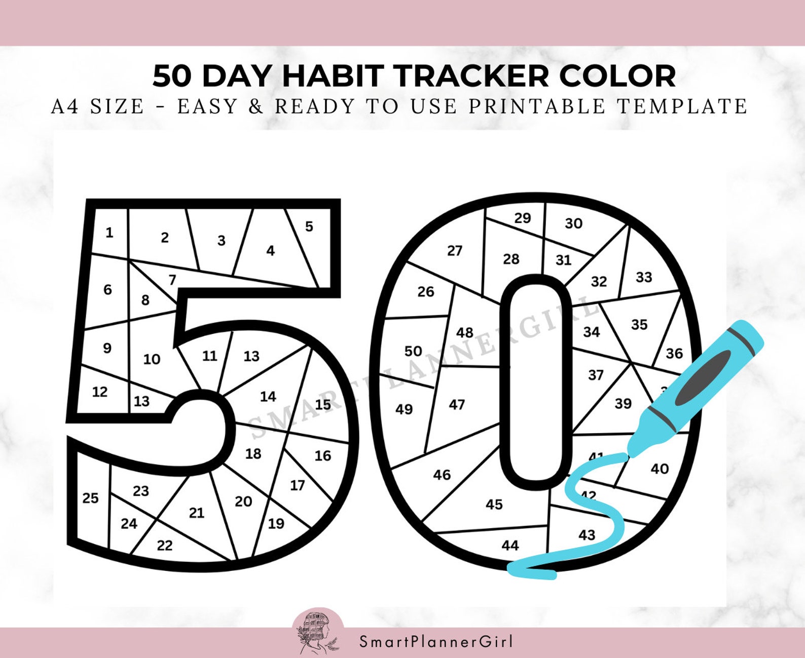 50 Day Habit Tracker Printable Coloring Sheet, Exercise Tracking, Daily ...