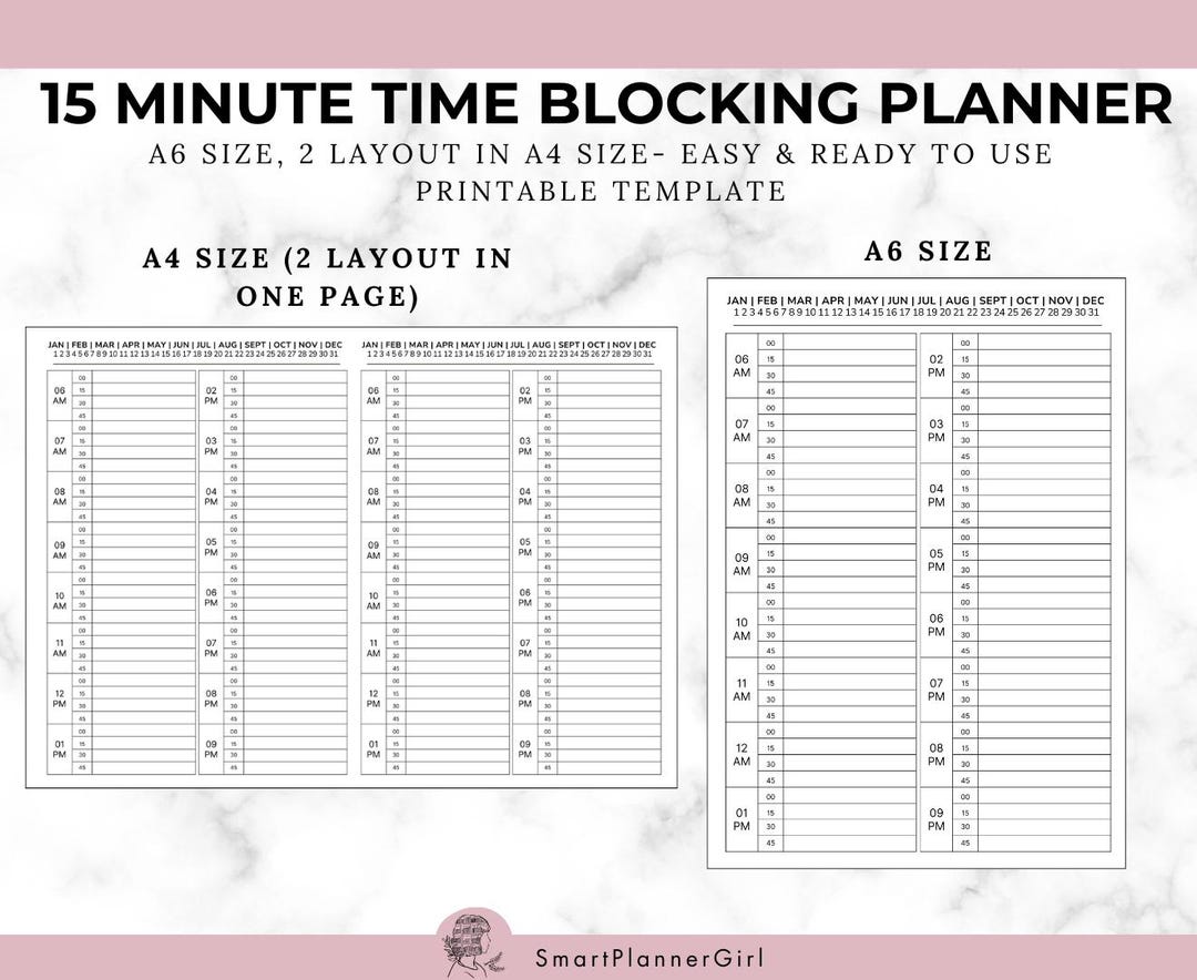 15 Minute Planner Printable A6 Size, 15 Minutes Appointment Schedule ...