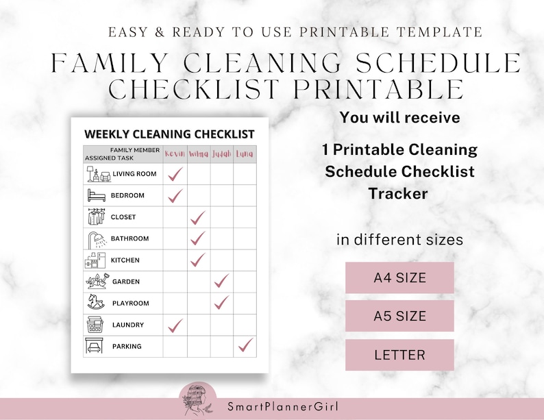 Chore Chart for Kids, Family Planner Printable, Weekly Family Cleaning ...