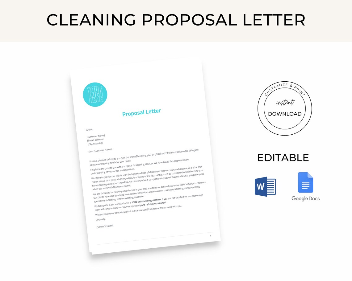 Cleaning Business Proposal Letter Template Form - Editable Google Docs ...