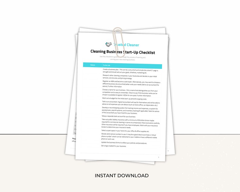 Cleaning Business Startup Checklist Form Editable Google Docs & MS Word ...